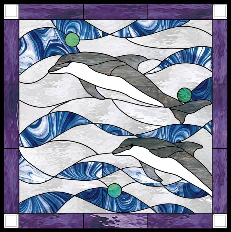 Dolphin pattern stained glass - Custom Stained Glass Dolphin pattern stained glass - Custom Stained Glass